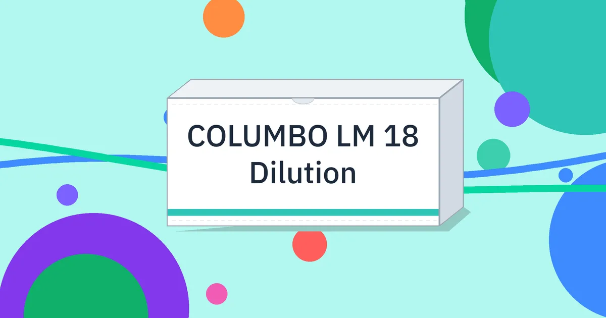 Symbolbild: Packung mit der Aufschrift COLUMBO LM 18 Dilution (PZN 13448825) – Verfügbarkeit und Bezug in Apotheken in Frankfurt am Main