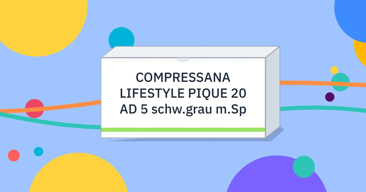 Symbolbild: Packung mit der Aufschrift COMPRESSANA LIFESTYLE PIQUE 20 AD 5 schw.grau m.Sp (PZN 19476998) – Verfügbarkeit und Bezug in Apotheken in Frankfurt am Main
