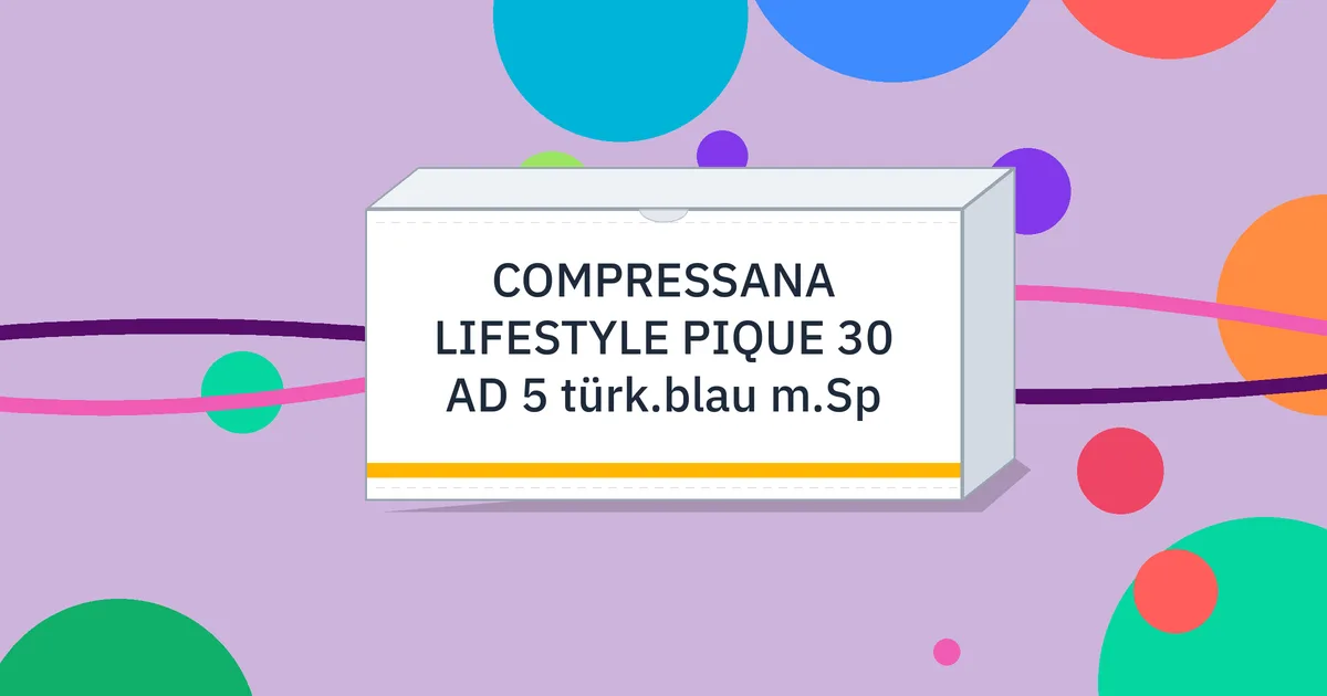 Symbolbild: Packung mit der Aufschrift COMPRESSANA LIFESTYLE PIQUE 30 AD 5 türk.blau m.Sp (PZN 19689665) – Verfügbarkeit und Bezug in Apotheken in Frankfurt am Main