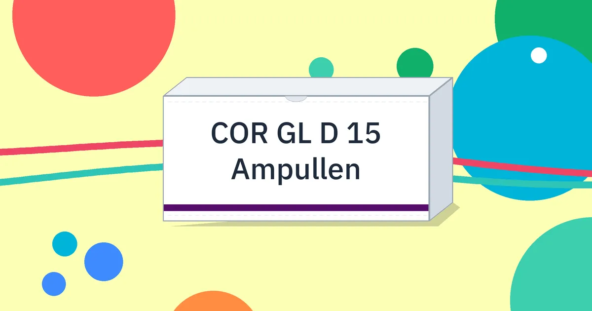 Symbolbild: Packung mit der Aufschrift COR GL D 15 Ampullen (PZN 03360087) – Verfügbarkeit und Bezug in Apotheken in Frankfurt am Main