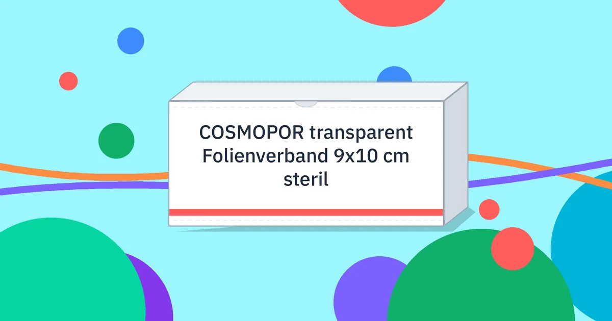 Symbolbild: Packung mit der Aufschrift COSMOPOR transparent Folienverband 9x10 cm steril (PZN 20572939) – Verfügbarkeit und Bezug in Apotheken in Frankfurt am Main