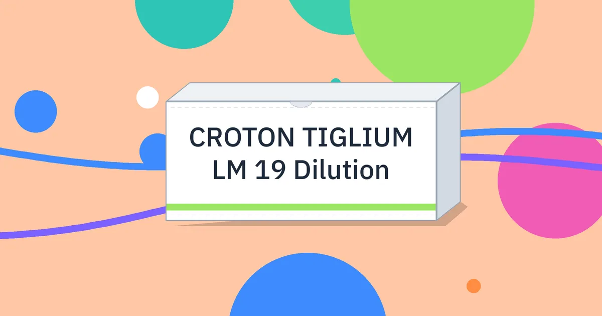 Symbolbild: Packung mit der Aufschrift CROTON TIGLIUM LM 19 Dilution (PZN 12836465) – Verfügbarkeit und Bezug in Apotheken in Frankfurt am Main