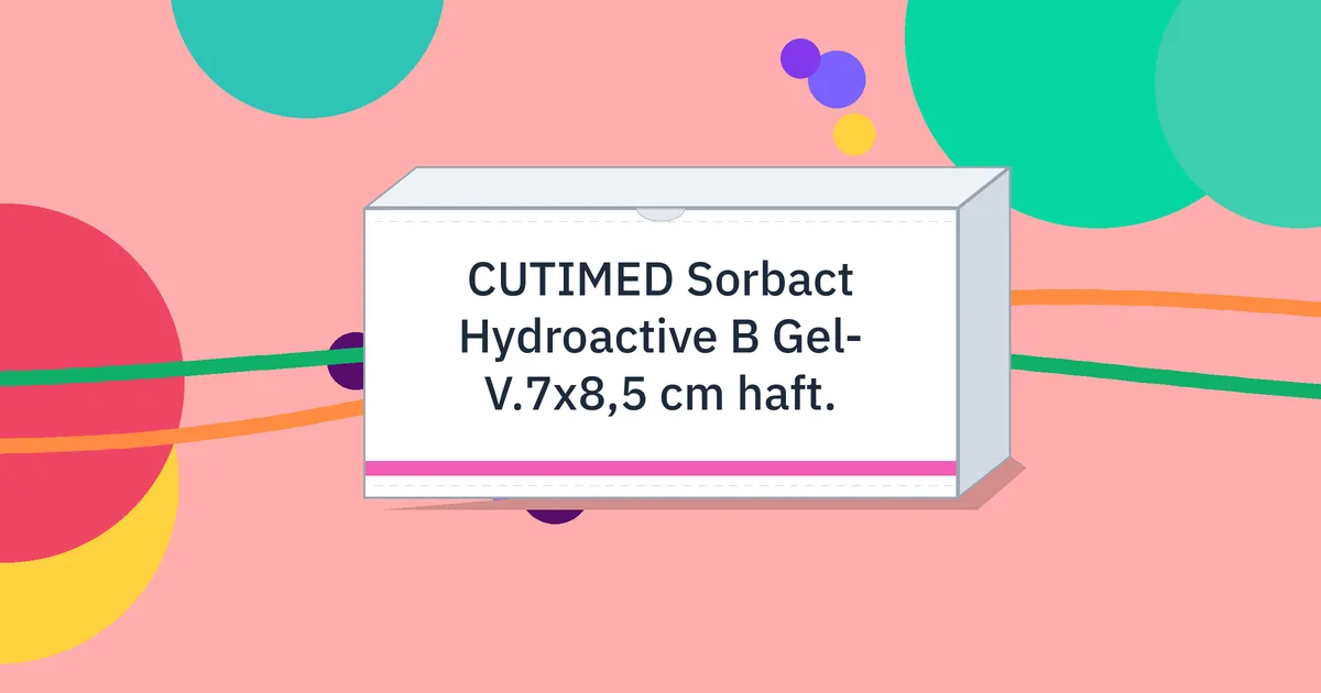 Symbolbild: Packung mit der Aufschrift CUTIMED Sorbact Hydroactive B Gel-V.7x8,5 cm haft. (PZN 18319848) – Verfügbarkeit und Bezug in Apotheken in Frankfurt am Main