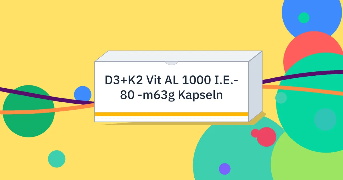 Symbolbild: Packung mit der Aufschrift D3+K2 Vit AL 1000 I.E.-80 -m63g Kapseln (PZN 18231527) – Verfügbarkeit und Bezug in Apotheken in Frankfurt am Main