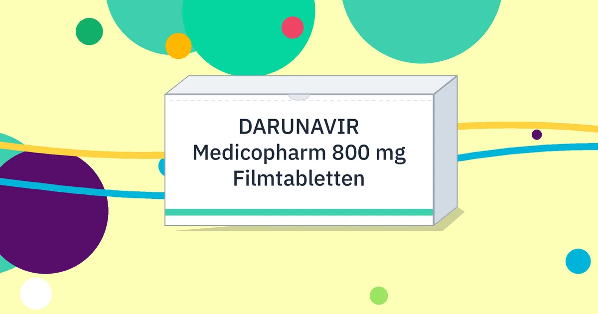 Symbolbild: Packung mit der Aufschrift DARUNAVIR Medicopharm 800 mg Filmtabletten (PZN 19145356) – Verfügbarkeit und Bezug in Apotheken in Frankfurt am Main