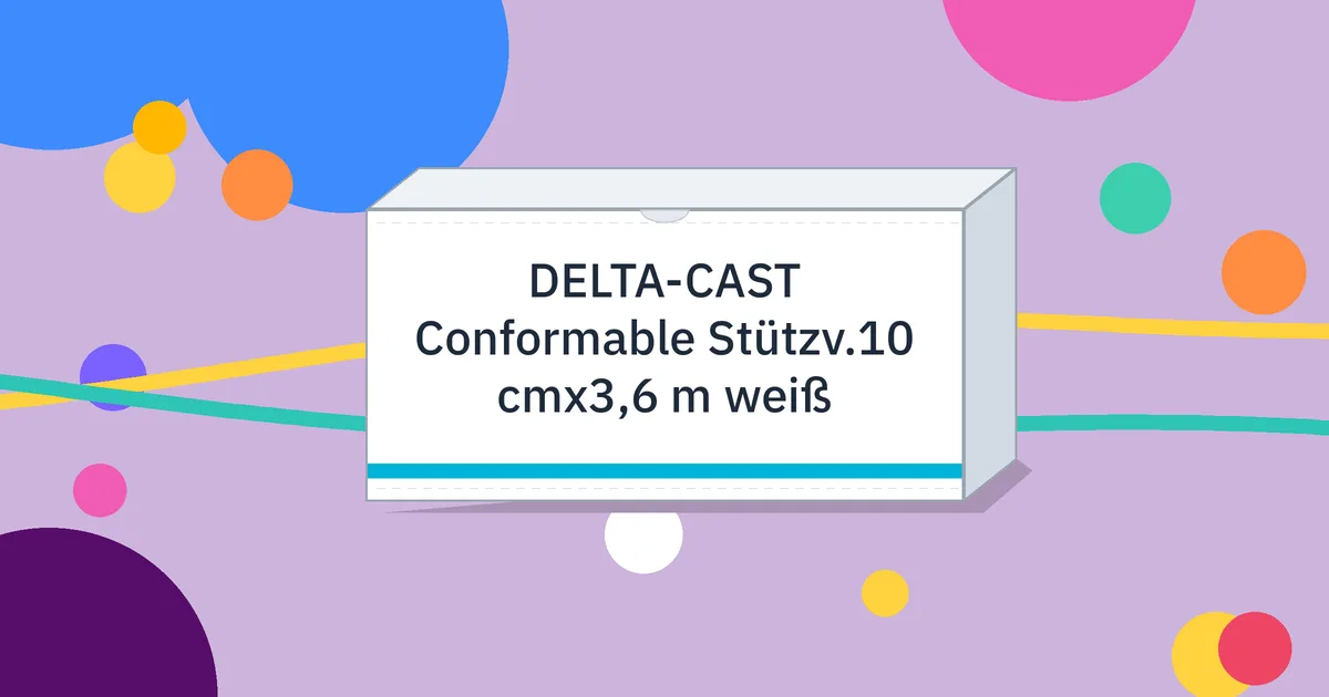 Symbolbild: Packung mit der Aufschrift DELTA-CAST Conformable Stützv.10 cmx3,6 m weiß (PZN 04590843) – Verfügbarkeit und Bezug in Apotheken in Frankfurt am Main