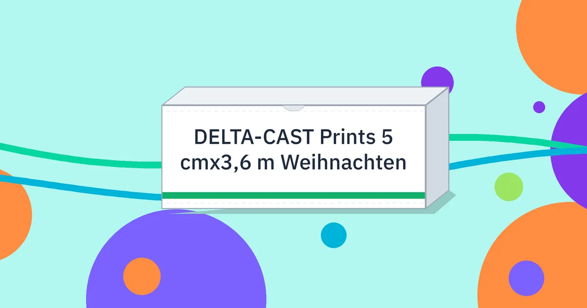 Symbolbild: Packung mit der Aufschrift DELTA-CAST Prints 5 cmx3,6 m Weihnachten (PZN 02129123) – Verfügbarkeit und Bezug in Apotheken in Frankfurt am Main