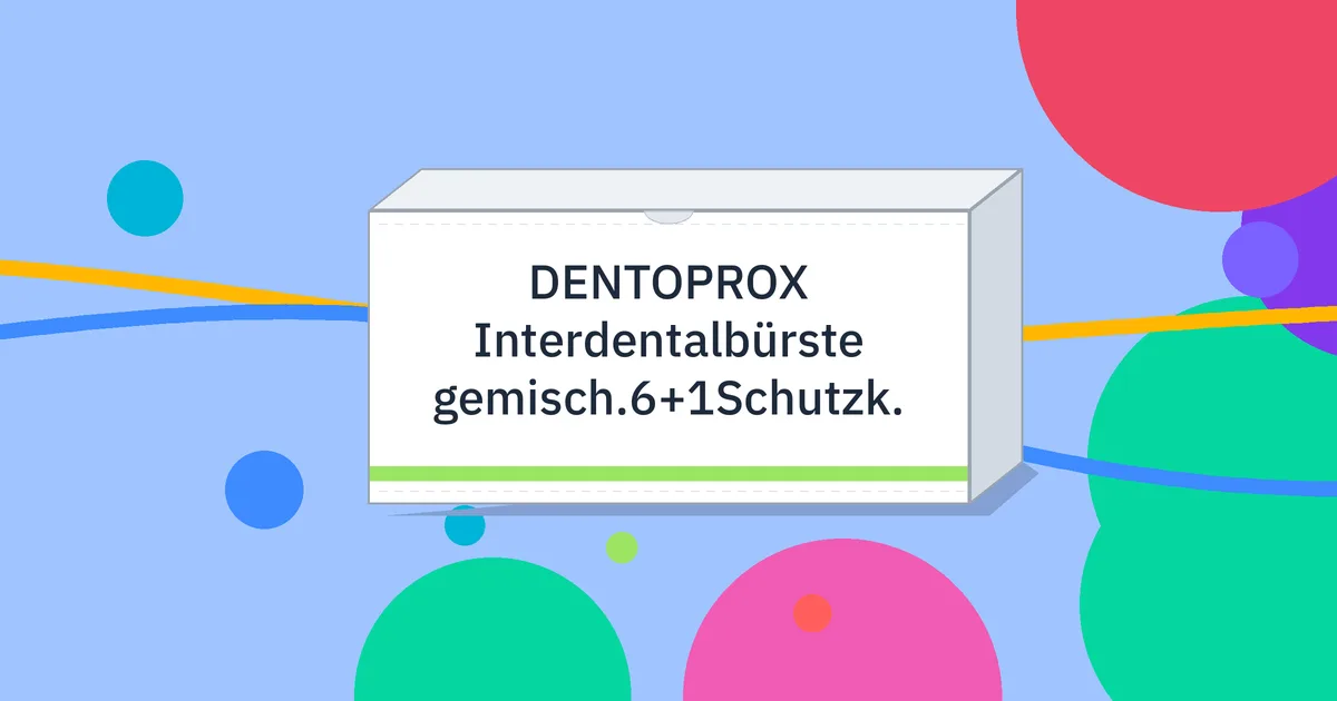 Symbolbild: Packung mit der Aufschrift DENTOPROX Interdentalbürste gemisch.6+1Schutzk. (PZN 04797372) – Verfügbarkeit und Bezug in Apotheken in Frankfurt am Main