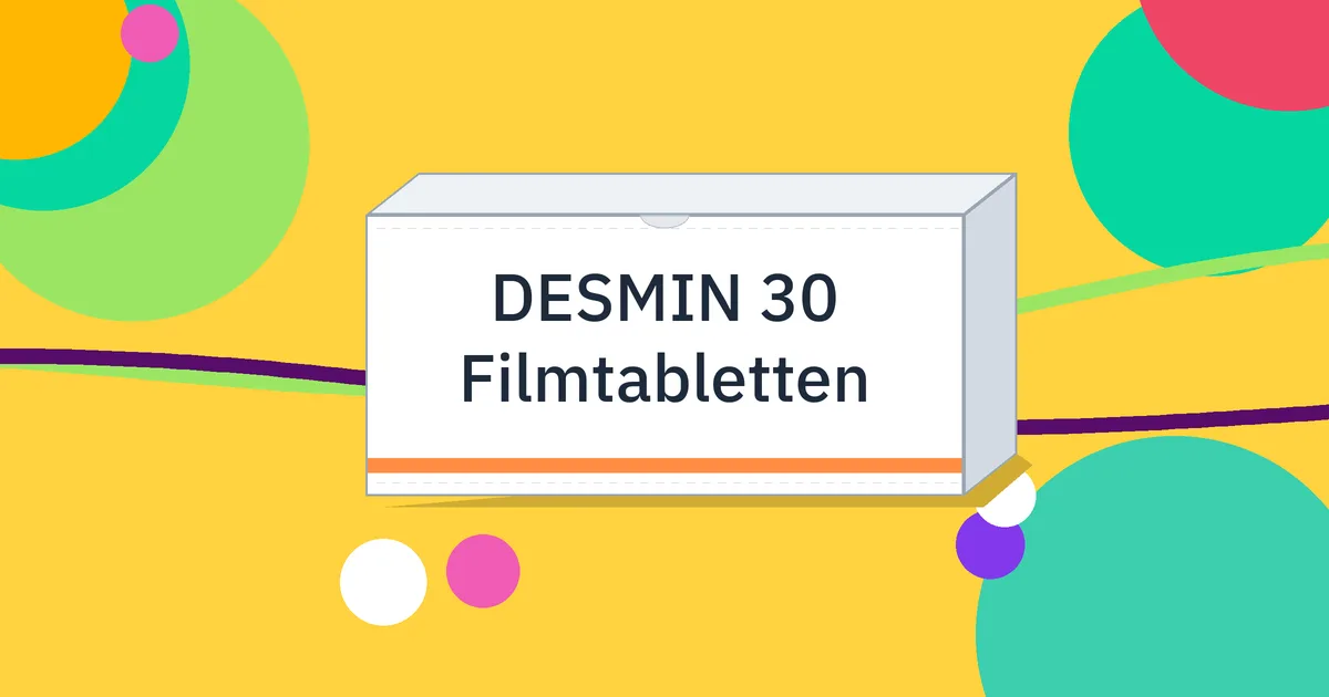 Symbolbild: Packung mit der Aufschrift DESMIN 30 Filmtabletten (PZN 02742987) – Verfügbarkeit und Bezug in Apotheken in Frankfurt am Main
