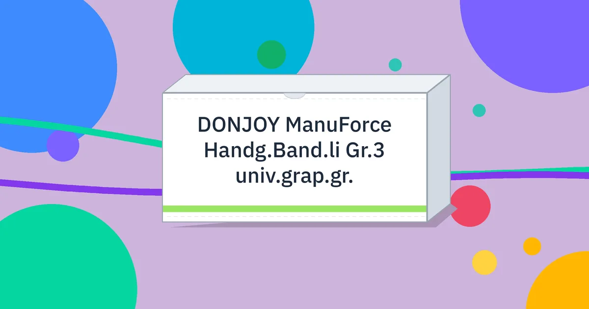 Symbolbild: Packung mit der Aufschrift DONJOY ManuForce Handg.Band.li Gr.3 univ.grap.gr. (PZN 18668336) – Verfügbarkeit und Bezug in Apotheken in Frankfurt am Main