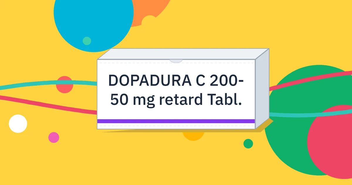 Symbolbild: Packung mit der Aufschrift DOPADURA C 200-50 mg retard Tabl. (PZN 04682025) – Verfügbarkeit und Bezug in Apotheken in Frankfurt am Main