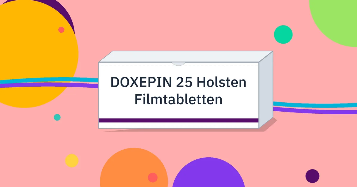 Symbolbild: Packung mit der Aufschrift DOXEPIN 25 Holsten Filmtabletten (PZN 06330595) – Verfügbarkeit und Bezug in Apotheken in Frankfurt am Main