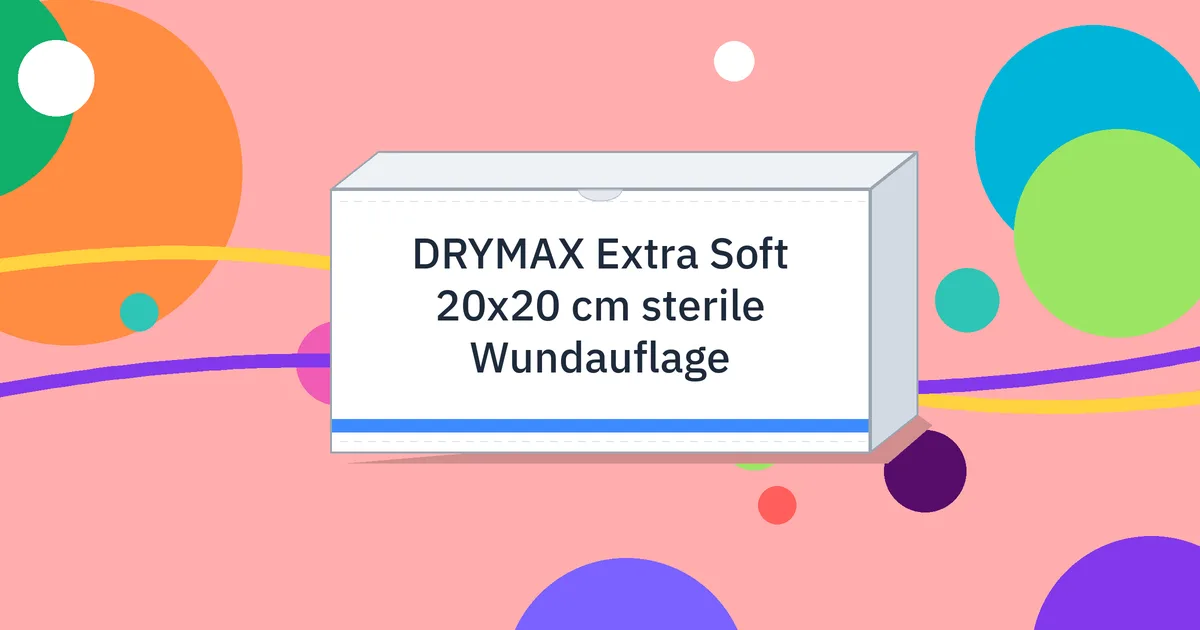 Symbolbild: Packung mit der Aufschrift DRYMAX Extra Soft 20x20 cm sterile Wundauflage (PZN 13422151) – Verfügbarkeit und Bezug in Apotheken in Frankfurt am Main