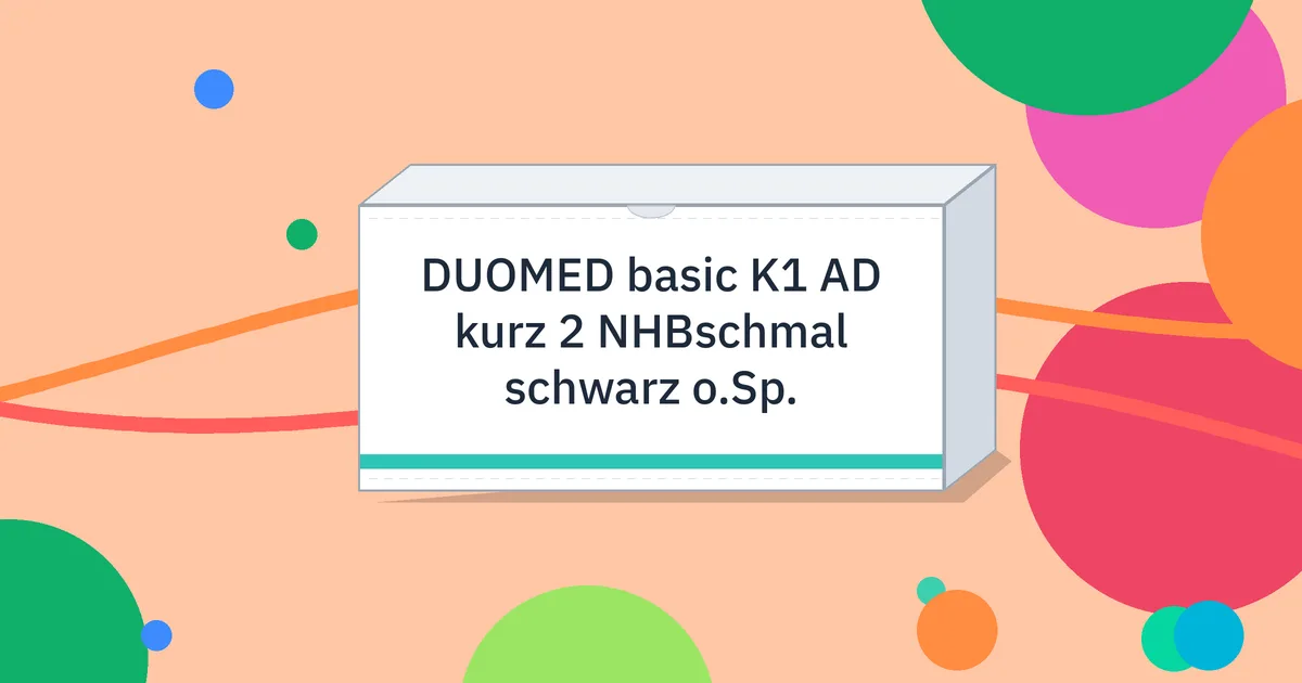 Symbolbild: Packung mit der Aufschrift DUOMED basic K1 AD kurz 2 NHBschmal schwarz o.Sp. (PZN 20904382) – Verfügbarkeit und Bezug in Apotheken in Frankfurt am Main