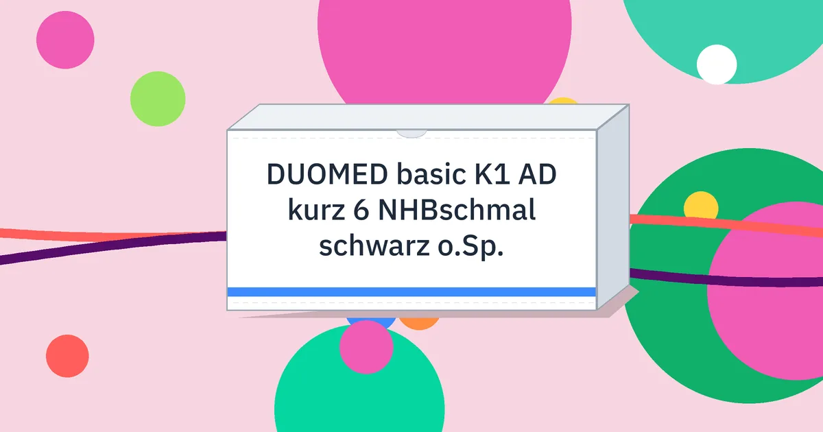 Symbolbild: Packung mit der Aufschrift DUOMED basic K1 AD kurz 6 NHBschmal schwarz o.Sp. (PZN 20904436) – Verfügbarkeit und Bezug in Apotheken in Frankfurt am Main