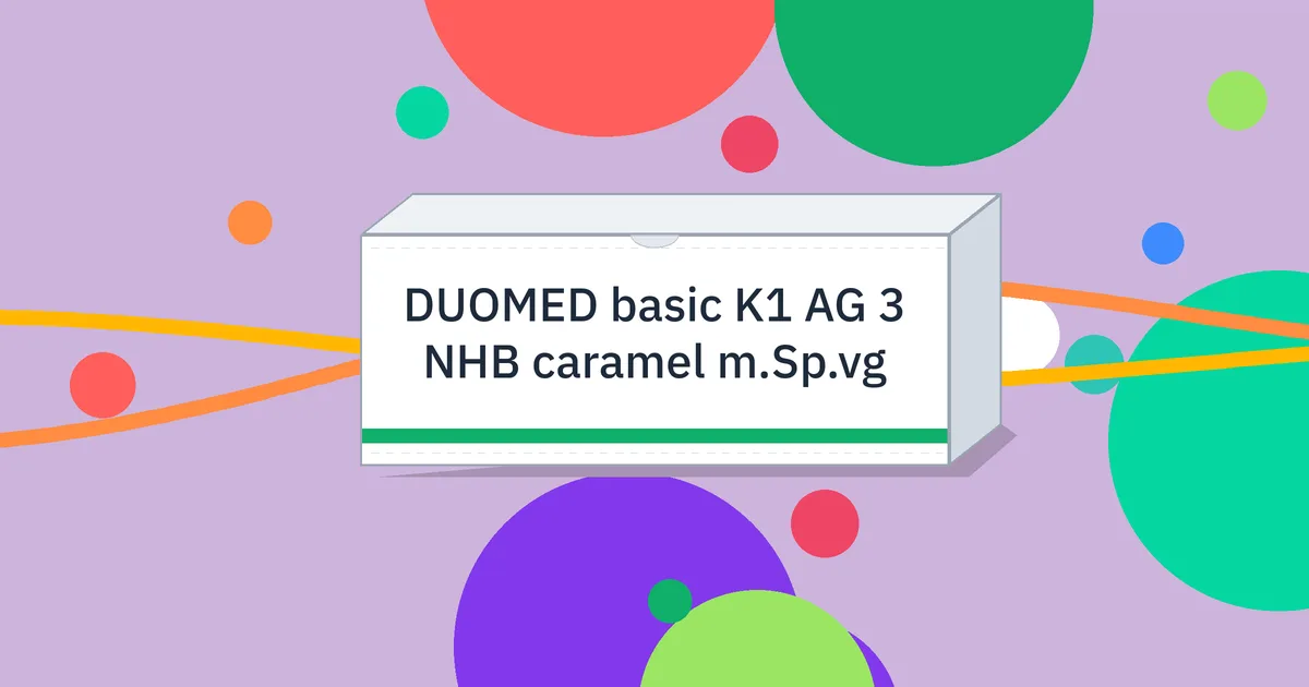 Symbolbild: Packung mit der Aufschrift DUOMED basic K1 AG 3 NHB caramel m.Sp.vg (PZN 20905341) – Verfügbarkeit und Bezug in Apotheken in Frankfurt am Main