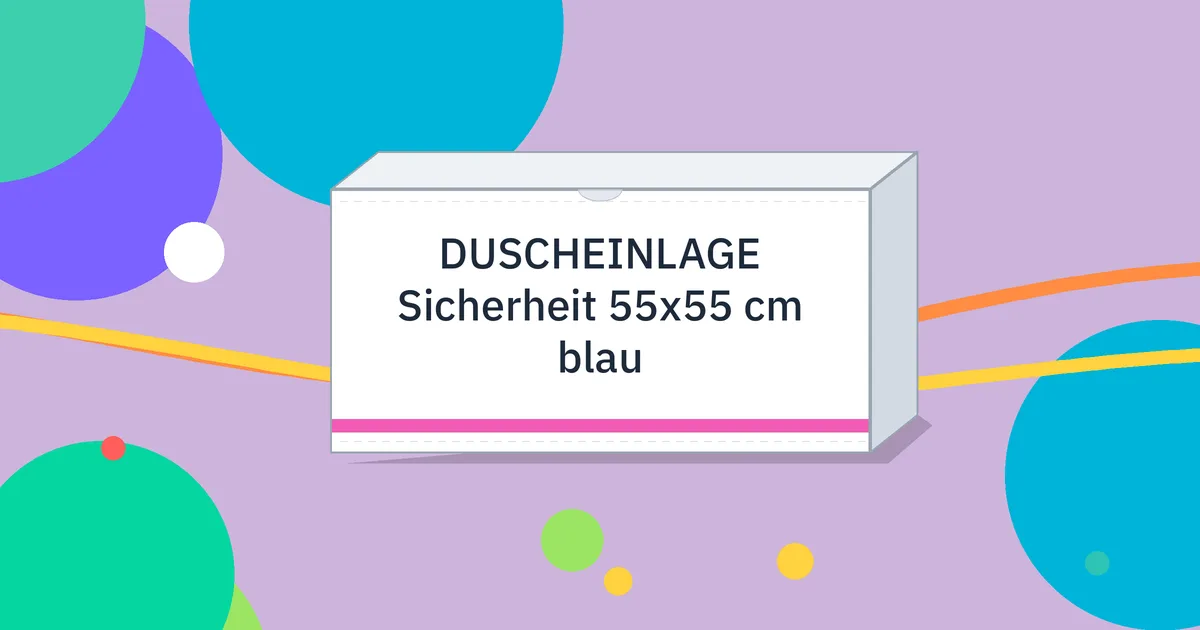 Symbolbild: Packung mit der Aufschrift DUSCHEINLAGE Sicherheit 55x55 cm blau (PZN 00903133) – Verfügbarkeit und Bezug in Apotheken in Frankfurt am Main