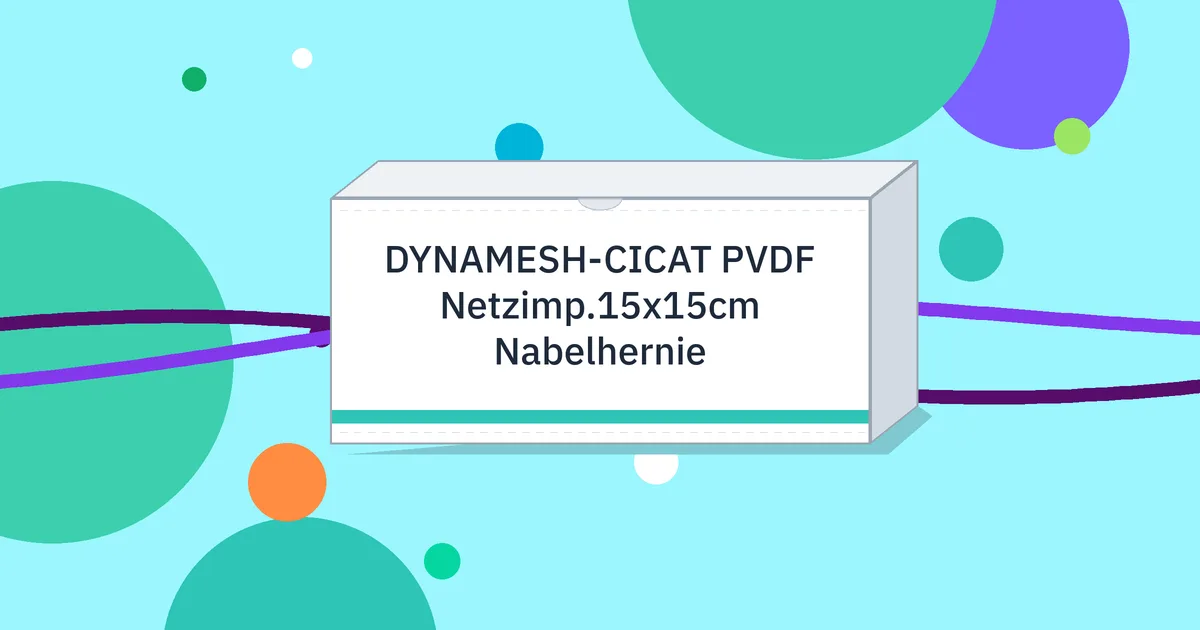Symbolbild: Packung mit der Aufschrift DYNAMESH-CICAT PVDF Netzimp.15x15cm Nabelhernie (PZN 19372448) – Verfügbarkeit und Bezug in Apotheken in Frankfurt am Main
