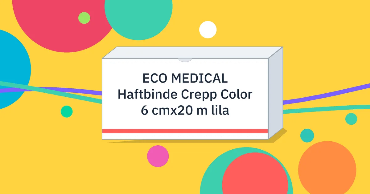 Symbolbild: Packung mit der Aufschrift ECO MEDICAL Haftbinde Crepp Color 6 cmx20 m lila (PZN 00732418) – Verfügbarkeit und Bezug in Apotheken in Frankfurt am Main