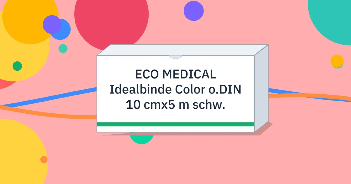 Symbolbild: Packung mit der Aufschrift ECO MEDICAL Idealbinde Color o.DIN 10 cmx5 m schw. (PZN 00745326) – Verfügbarkeit und Bezug in Apotheken in Frankfurt am Main