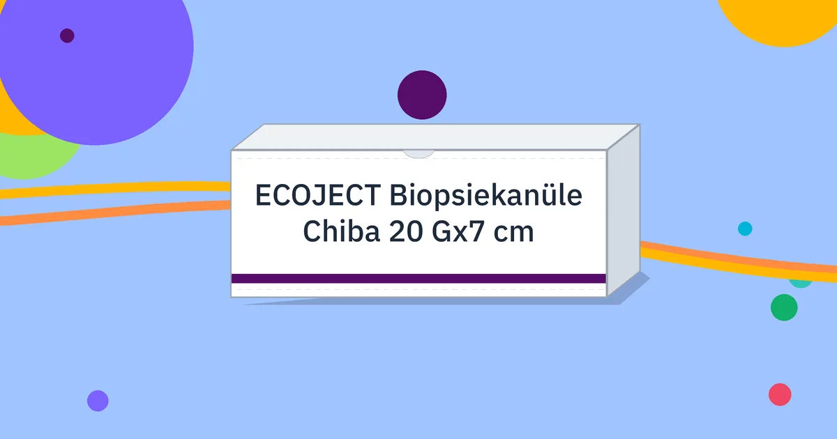 Symbolbild: Packung mit der Aufschrift ECOJECT Biopsiekanüle Chiba 20 Gx7 cm (PZN 06125174) – Verfügbarkeit und Bezug in Apotheken in Frankfurt am Main