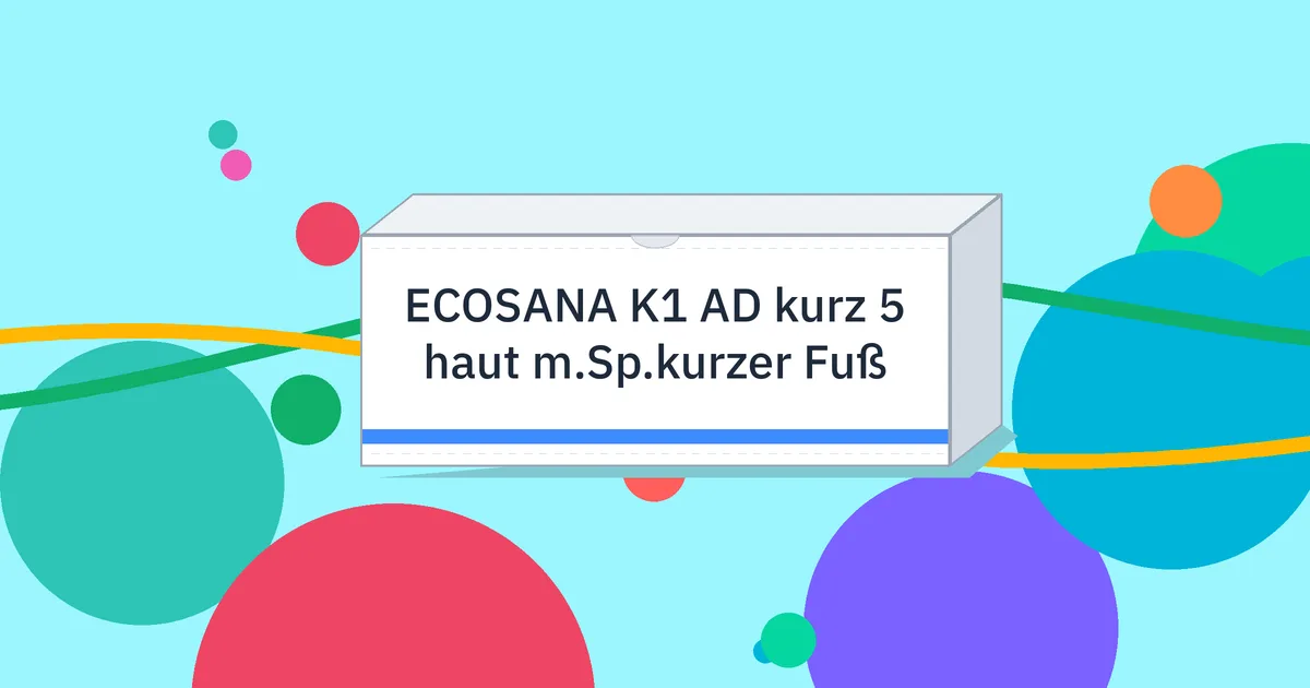 Symbolbild: Packung mit der Aufschrift ECOSANA K1 AD kurz 5 haut m.Sp.kurzer Fuß (PZN 04725148) – Verfügbarkeit und Bezug in Apotheken in Frankfurt am Main