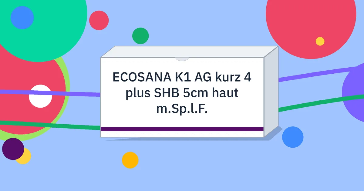 Symbolbild: Packung mit der Aufschrift ECOSANA K1 AG kurz 4 plus SHB 5cm haut m.Sp.l.F. (PZN 04728721) – Verfügbarkeit und Bezug in Apotheken in Frankfurt am Main