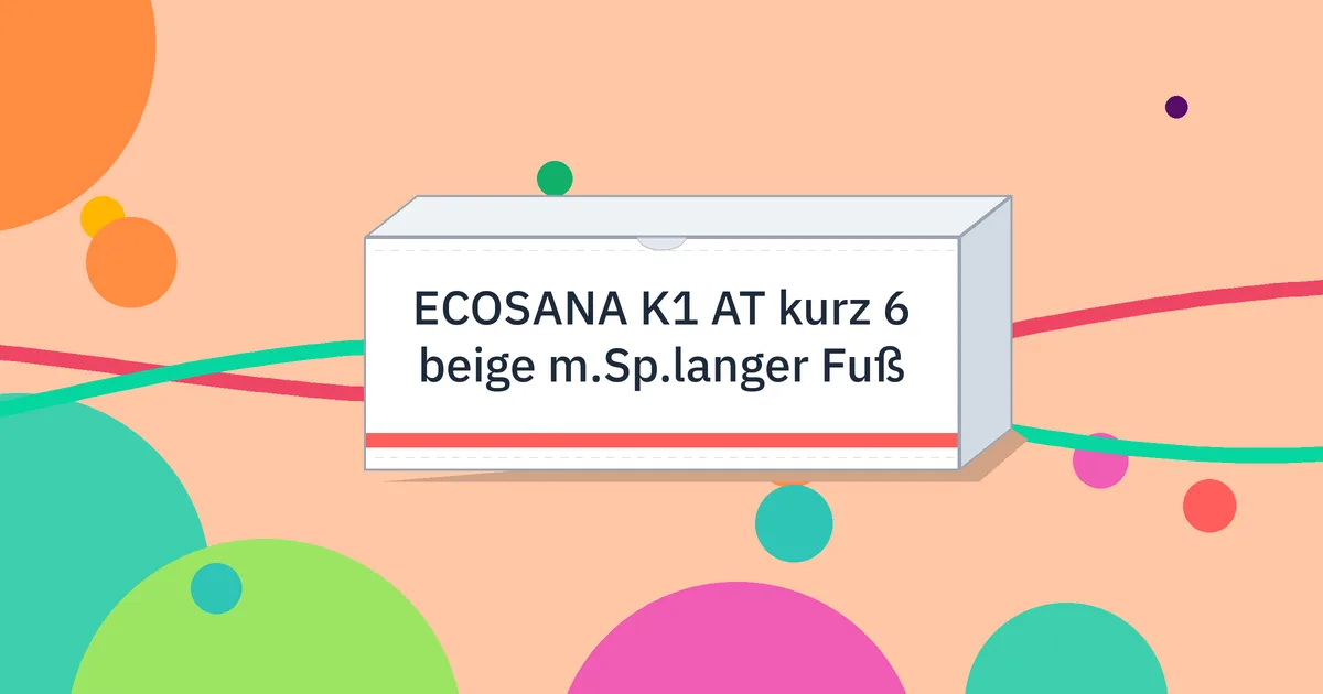 Symbolbild: Packung mit der Aufschrift ECOSANA K1 AT kurz 6 beige m.Sp.langer Fuß (PZN 04732220) – Verfügbarkeit und Bezug in Apotheken in Frankfurt am Main