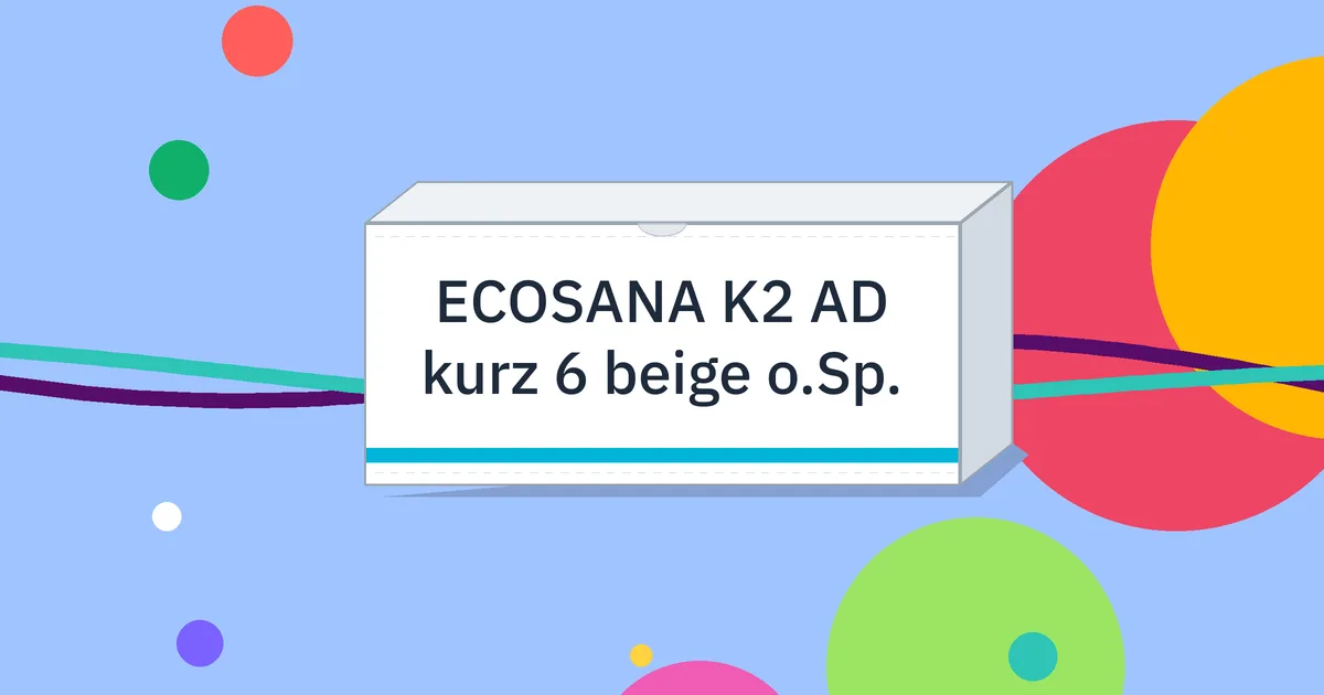 Symbolbild: Packung mit der Aufschrift ECOSANA K2 AD kurz 6 beige o.Sp. (PZN 01359996) – Verfügbarkeit und Bezug in Apotheken in Frankfurt am Main
