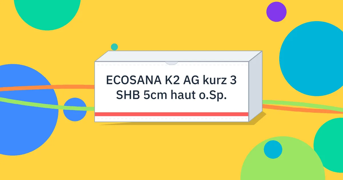 Symbolbild: Packung mit der Aufschrift ECOSANA K2 AG kurz 3 SHB 5cm haut o.Sp. (PZN 01427858) – Verfügbarkeit und Bezug in Apotheken in Frankfurt am Main