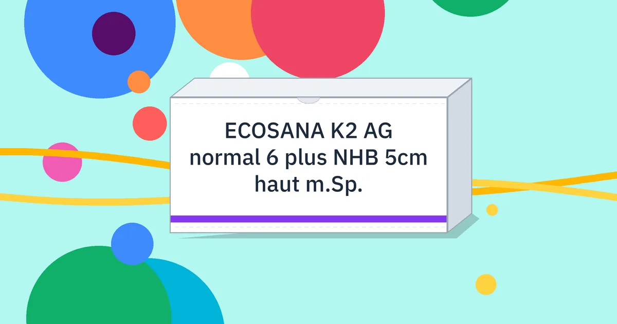 Symbolbild: Packung mit der Aufschrift ECOSANA K2 AG normal 6 plus NHB 5cm haut m.Sp. (PZN 01524142) – Verfügbarkeit und Bezug in Apotheken in Frankfurt am Main