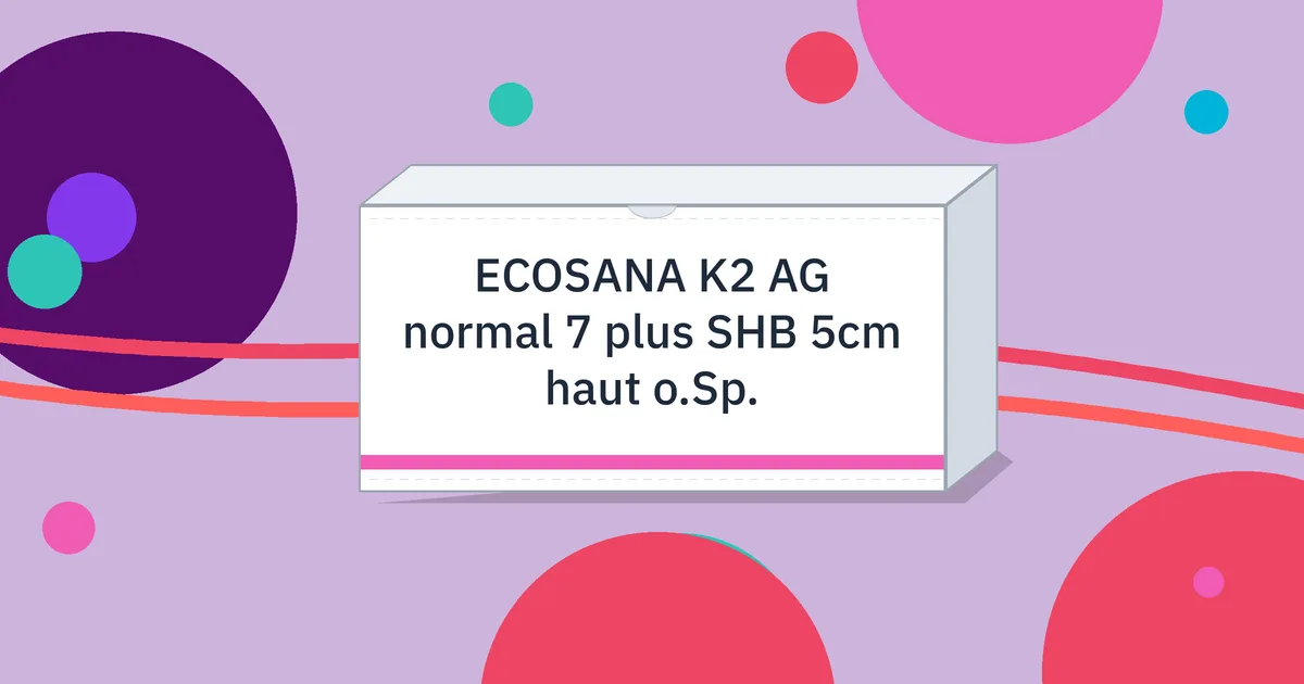 Symbolbild: Packung mit der Aufschrift ECOSANA K2 AG normal 7 plus SHB 5cm haut o.Sp. (PZN 01533945) – Verfügbarkeit und Bezug in Apotheken in Frankfurt am Main