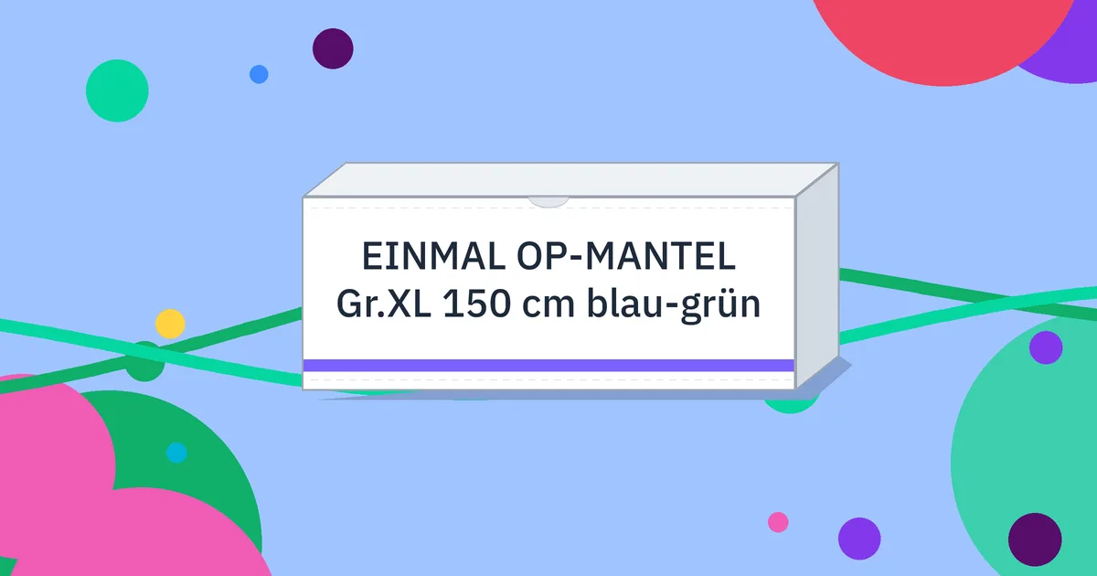 Symbolbild: Packung mit der Aufschrift EINMAL OP-MANTEL Gr.XL 150 cm blau-grün (PZN 15993455) – Verfügbarkeit und Bezug in Apotheken in Frankfurt am Main