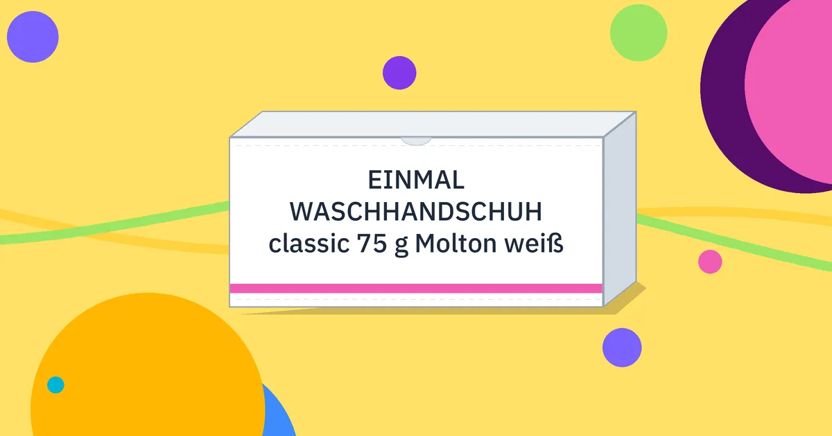 Symbolbild: Packung mit der Aufschrift EINMAL WASCHHANDSCHUH classic 75 g Molton weiß (PZN 12392198) – Verfügbarkeit und Bezug in Apotheken in Frankfurt am Main
