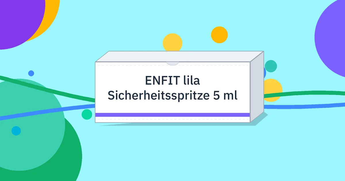 Symbolbild: Packung mit der Aufschrift ENFIT lila Sicherheitsspritze 5 ml (PZN 16734939) – Verfügbarkeit und Bezug in Apotheken in Frankfurt am Main