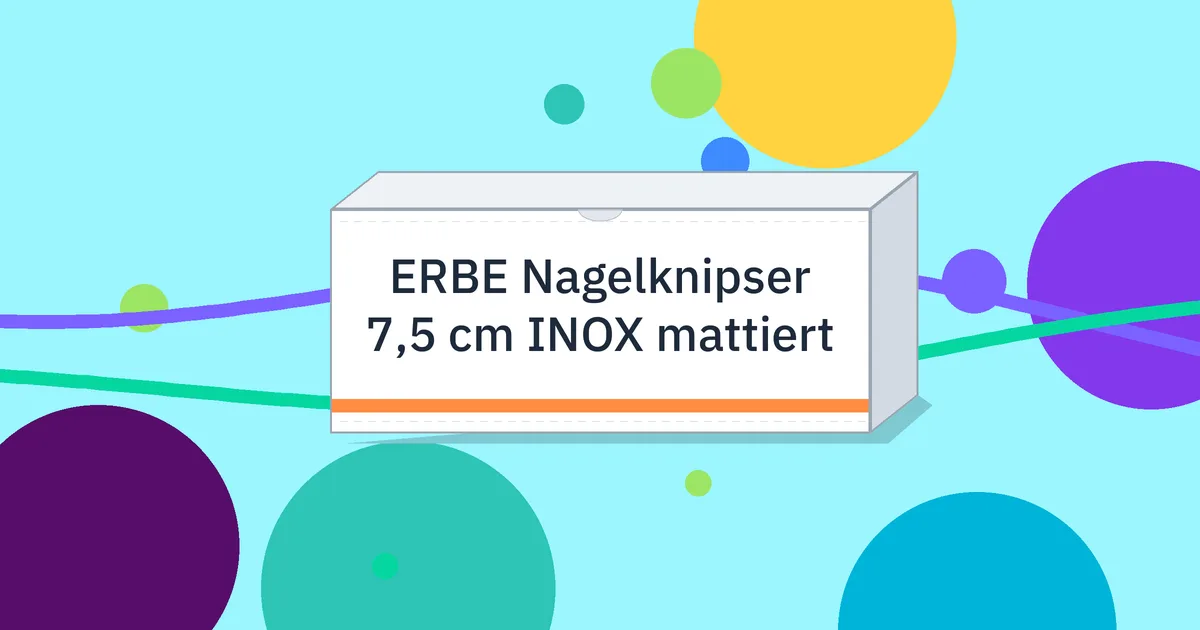 Symbolbild: Packung mit der Aufschrift ERBE Nagelknipser 7,5 cm INOX mattiert (PZN 14220946) – Verfügbarkeit und Bezug in Apotheken in Frankfurt am Main