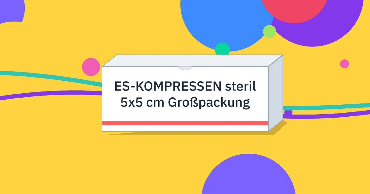 Symbolbild: Packung mit der Aufschrift ES-KOMPRESSEN steril 5x5 cm Großpackung (PZN 12579258) – Verfügbarkeit und Bezug in Apotheken in Frankfurt am Main