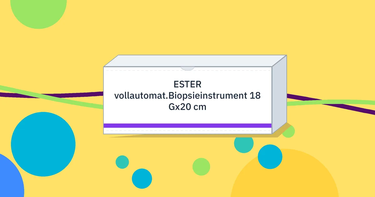 Symbolbild: Packung mit der Aufschrift ESTER vollautomat.Biopsieinstrument 18 Gx20 cm (PZN 20030262) – Verfügbarkeit und Bezug in Apotheken in Frankfurt am Main