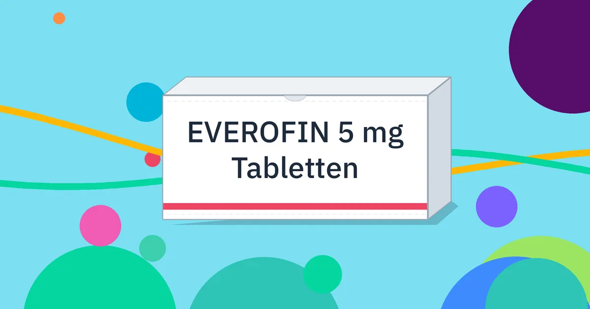 Symbolbild: Packung mit der Aufschrift EVEROFIN 5 mg Tabletten (PZN 17605345) – Verfügbarkeit und Bezug in Apotheken in Frankfurt am Main