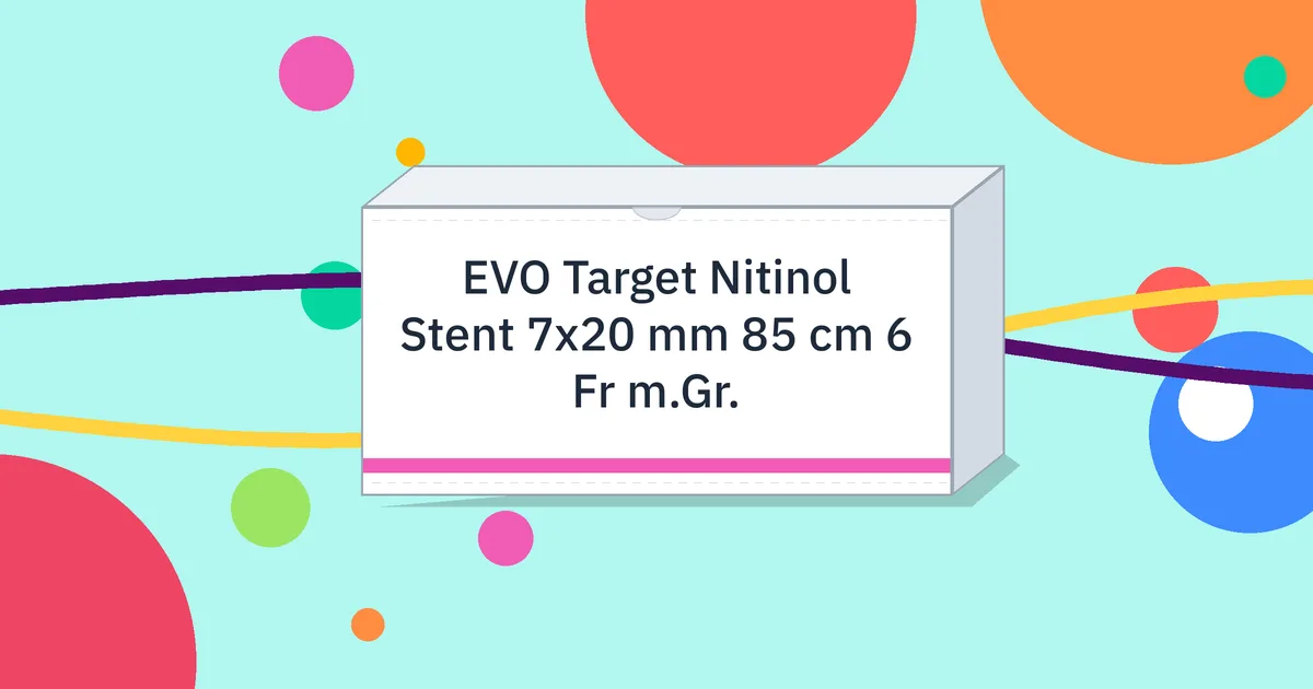 Symbolbild: Packung mit der Aufschrift EVO Target Nitinol Stent 7x20 mm 85 cm 6 Fr m.Gr. (PZN 00100836) – Verfügbarkeit und Bezug in Apotheken in Frankfurt am Main