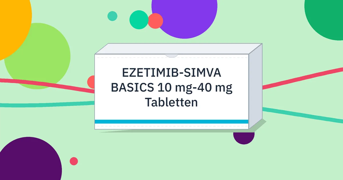 Symbolbild: Packung mit der Aufschrift EZETIMIB-SIMVA BASICS 10 mg-40 mg Tabletten (PZN 13828143) – Verfügbarkeit und Bezug in Apotheken in Frankfurt am Main