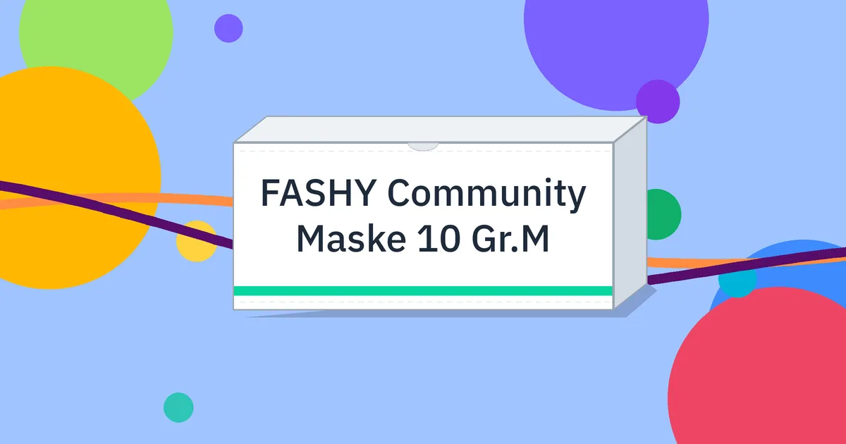 Symbolbild: Packung mit der Aufschrift FASHY Community Maske 10 Gr.M (PZN 16867563) – Verfügbarkeit und Bezug in Apotheken in Frankfurt am Main