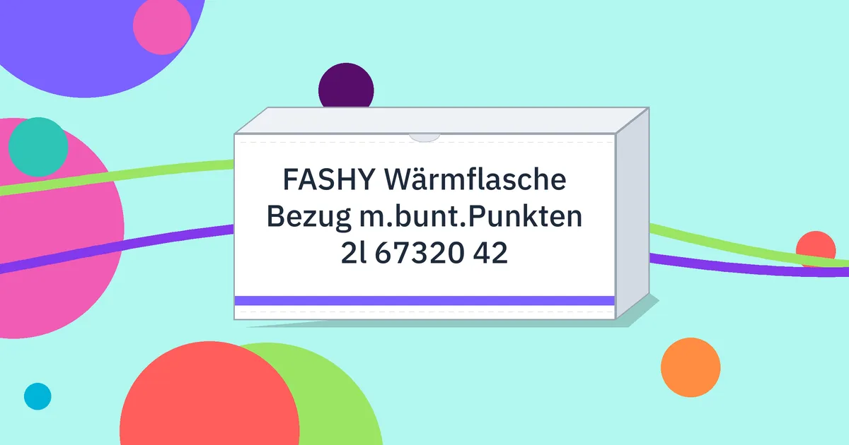 Symbolbild: Packung mit der Aufschrift FASHY Wärmflasche Bezug m.bunt.Punkten 2l 67320 42 (PZN 15572794) – Verfügbarkeit und Bezug in Apotheken in Frankfurt am Main