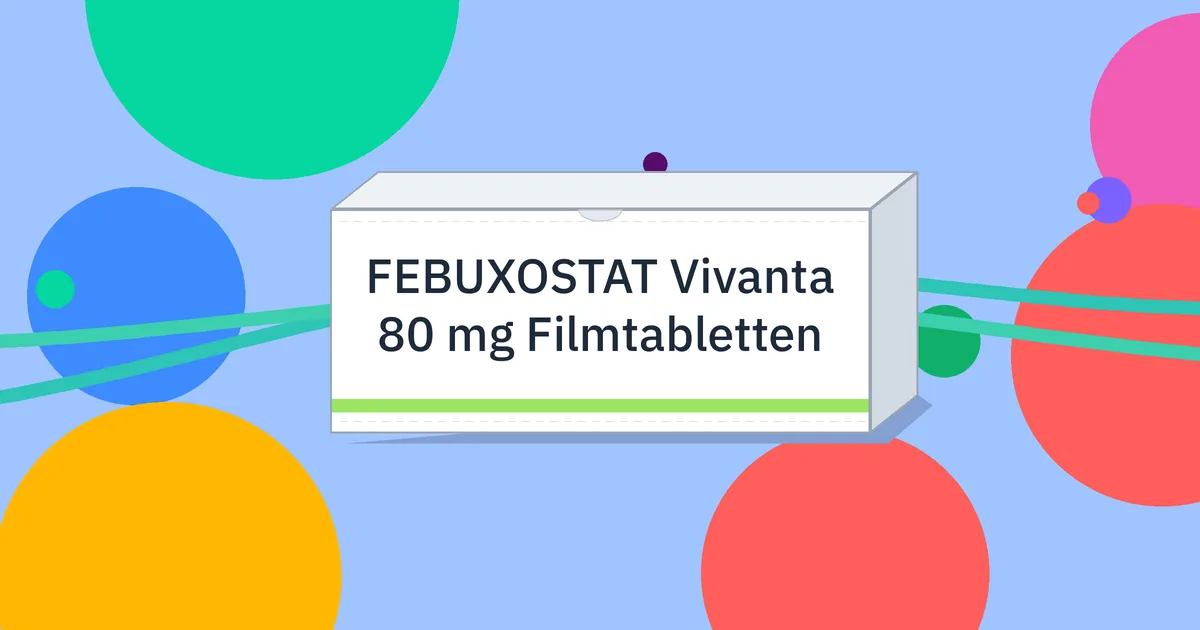 Symbolbild: Packung mit der Aufschrift FEBUXOSTAT Vivanta 80 mg Filmtabletten (PZN 16663174) – Verfügbarkeit und Bezug in Apotheken in Frankfurt am Main
