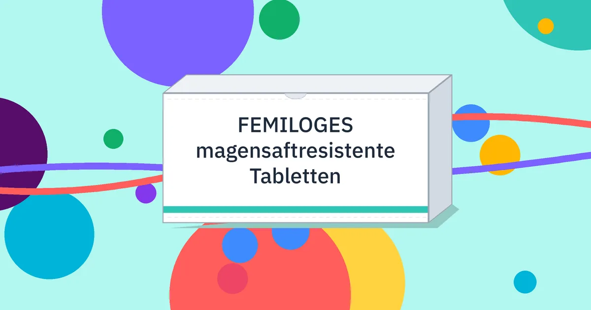 Symbolbild: Packung mit der Aufschrift FEMILOGES magensaftresistente Tabletten (PZN 16815862) – Verfügbarkeit und Bezug in Apotheken in Frankfurt am Main