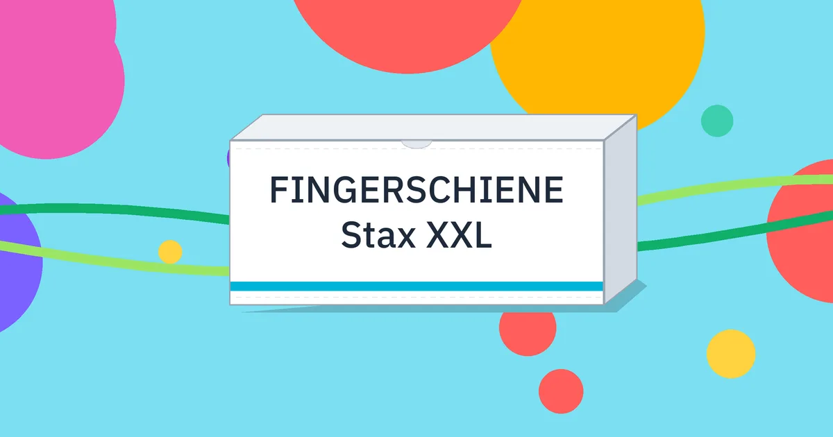 Symbolbild: Packung mit der Aufschrift FINGERSCHIENE Stax XXL (PZN 19069603) – Verfügbarkeit und Bezug in Apotheken in Frankfurt am Main
