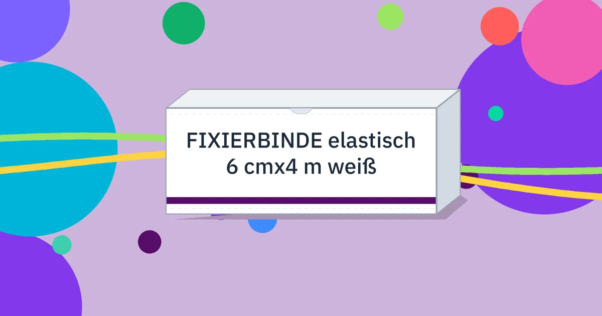 Symbolbild: Packung mit der Aufschrift FIXIERBINDE elastisch 6 cmx4 m weiß (PZN 01960268) – Verfügbarkeit und Bezug in Apotheken in Frankfurt am Main