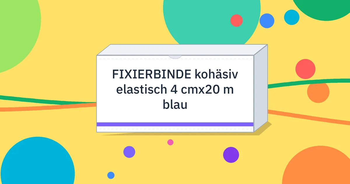 Symbolbild: Packung mit der Aufschrift FIXIERBINDE kohäsiv elastisch 4 cmx20 m blau (PZN 04793960) – Verfügbarkeit und Bezug in Apotheken in Frankfurt am Main
