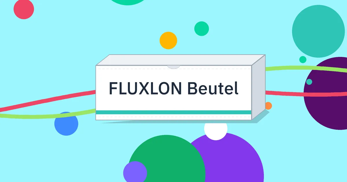 Symbolbild: Packung mit der Aufschrift FLUXLON Beutel (PZN 04868824) – Verfügbarkeit und Bezug in Apotheken in Frankfurt am Main