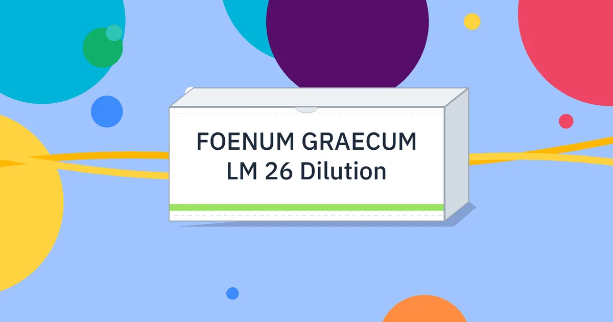 Symbolbild: Packung mit der Aufschrift FOENUM GRAECUM LM 26 Dilution (PZN 13490359) – Verfügbarkeit und Bezug in Apotheken in Frankfurt am Main